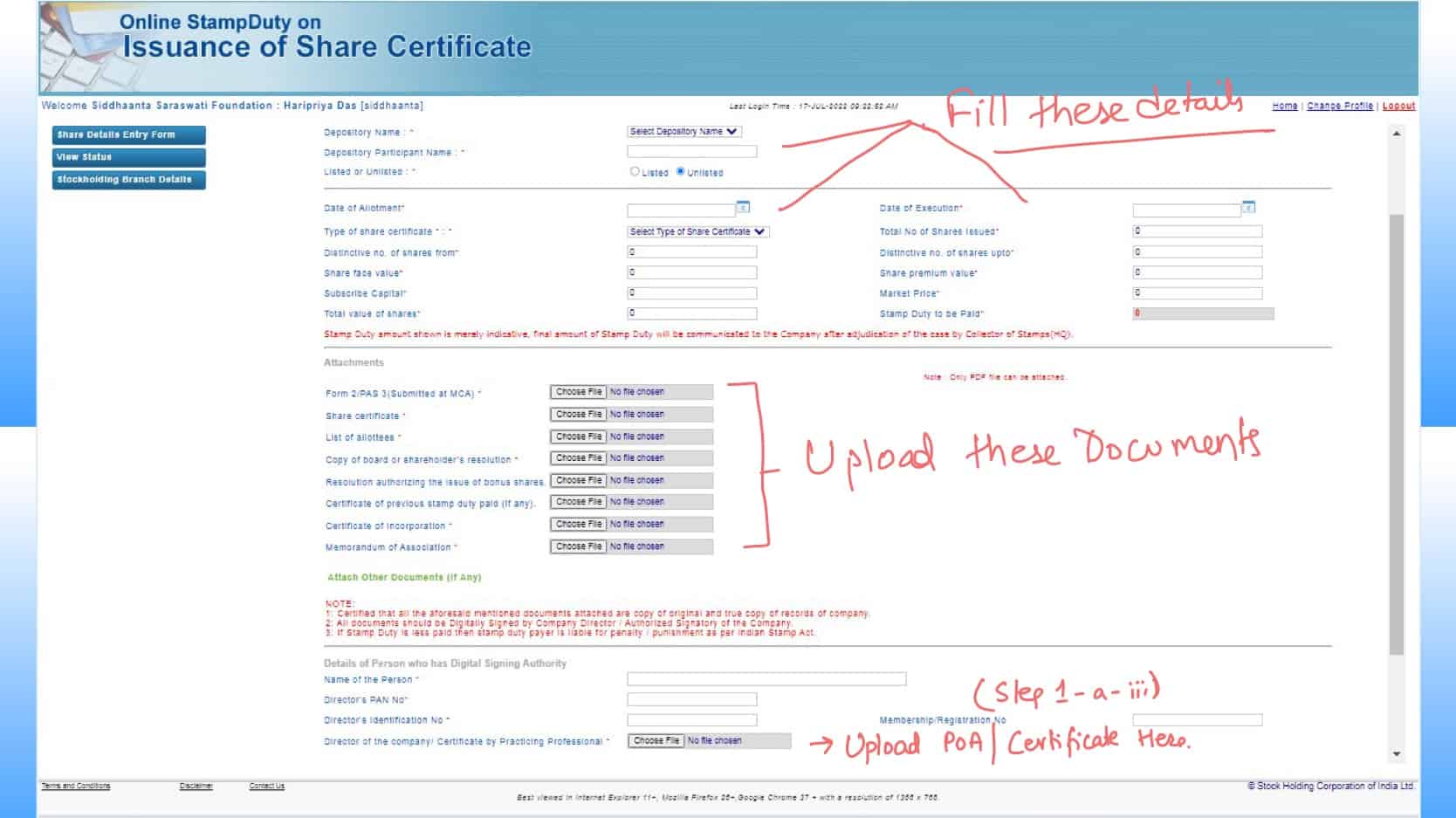 E-stamp and Registration (delayed reg also) of Share Certificates - Th